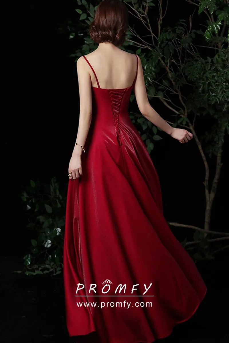 Simple Yet Elegant Dark Red Satin A-line Prom Dress - Promfy
