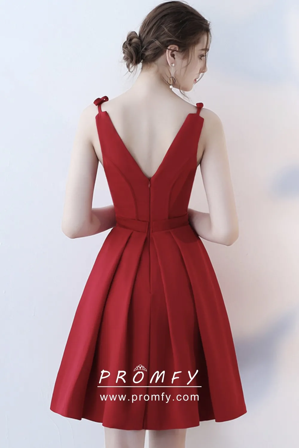 Stylish Red Satin Draped Cocktail Homecoming Dress - Promfy
