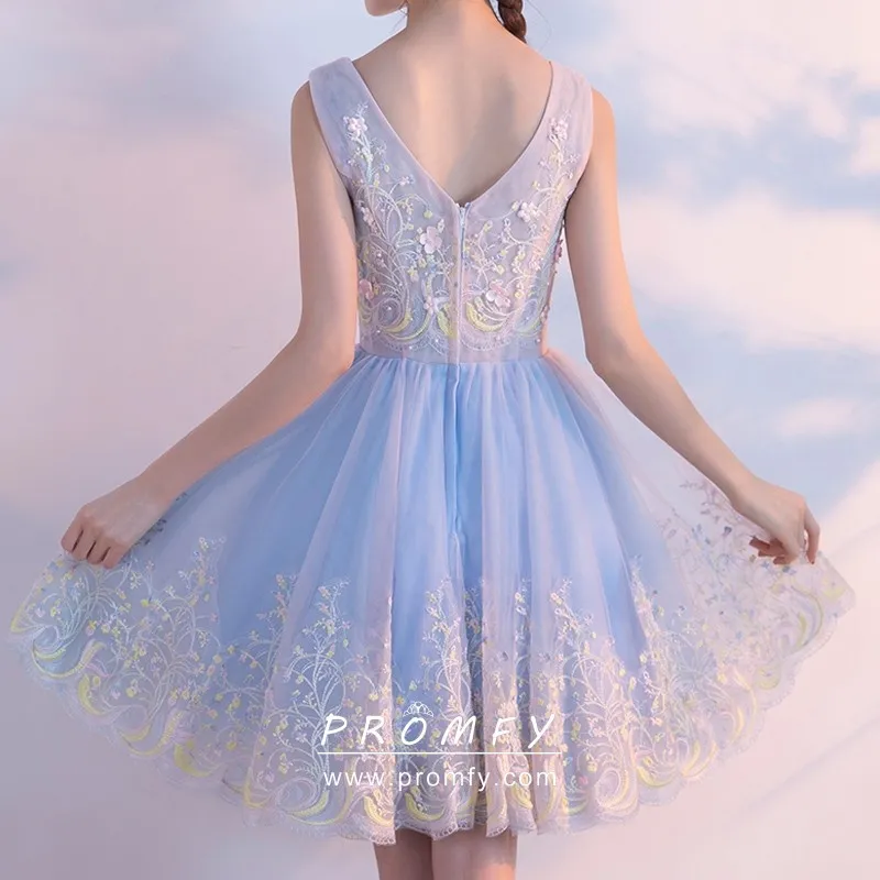 Beautiful Lace Appliqued Short Mini Party Dress - Promfy