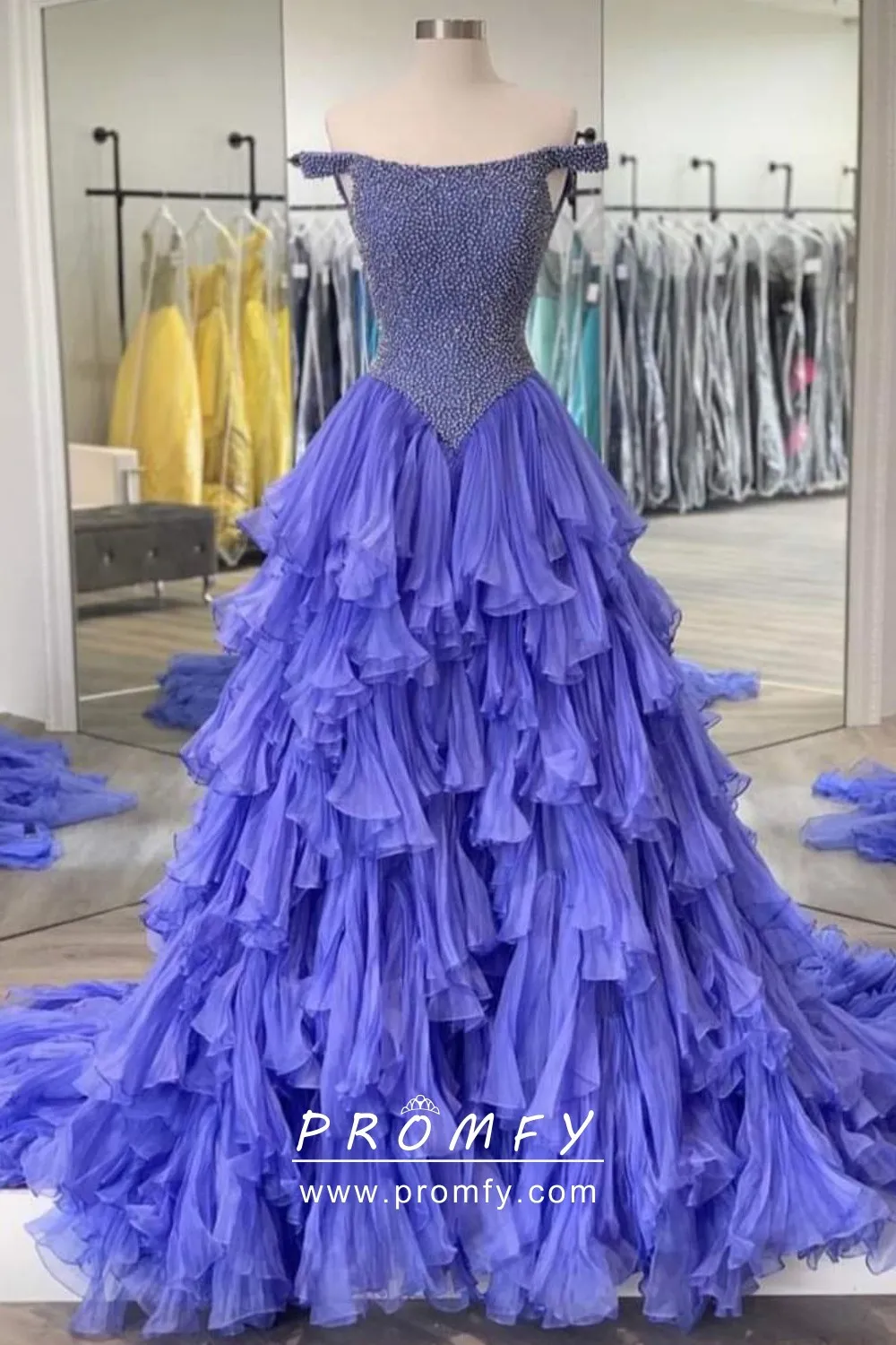 Unique Blue-Purple Tiered Ruffles Prom & Dance Dress - Promfy