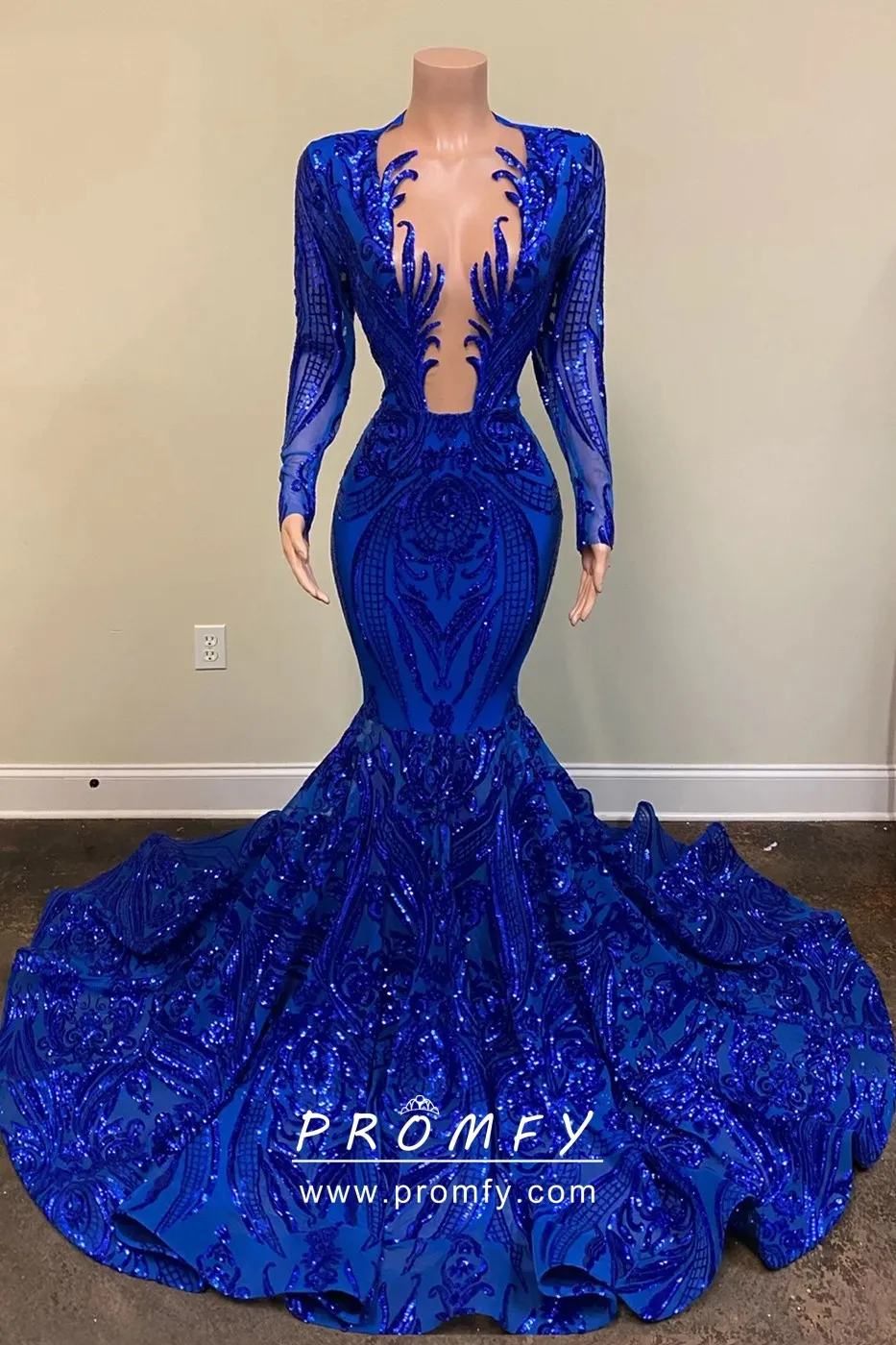 Dazzling Royal Blue Sequin Lace Mermaid Occasion Dress - Promfy