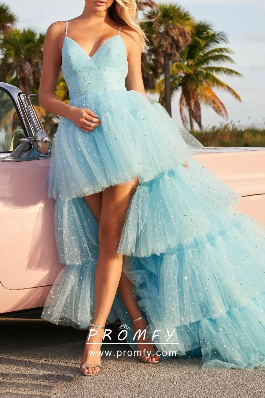 Sweet Starry Tulle High-low Tiered Semi-formal Dress - Promfy