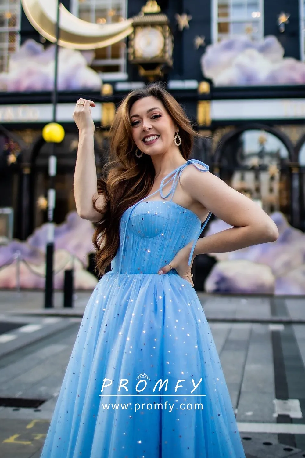 Starry Sky Blue Tulle Tea Length Prom & Dance Dress - Promfy