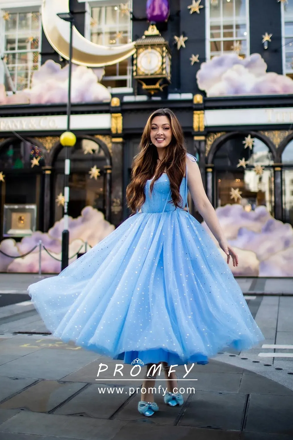 Starry Sky Blue Tulle Tea Length Prom & Dance Dress - Promfy