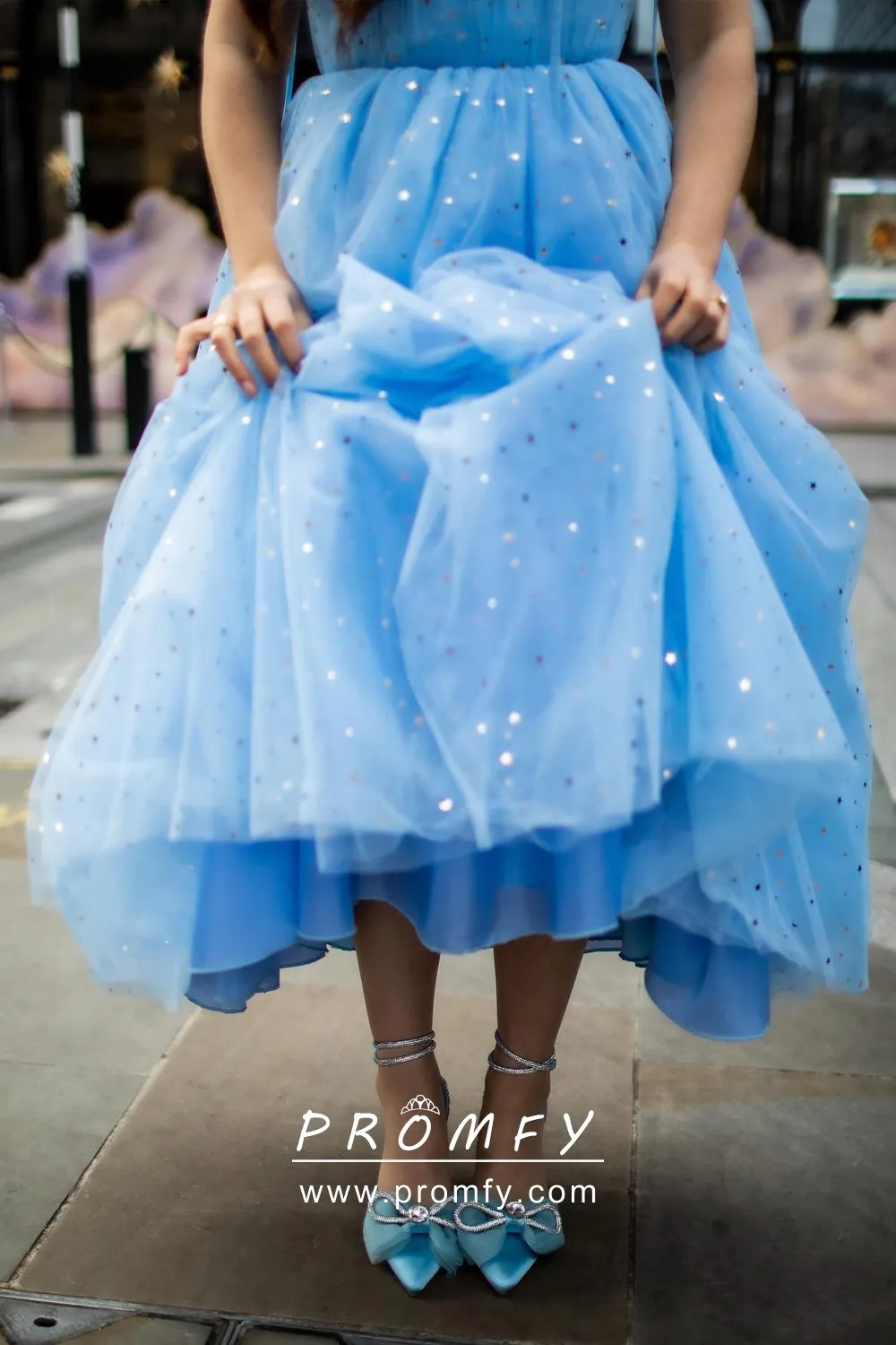 Starry Sky Blue Tulle Tea Length Prom & Dance Dress - Promfy