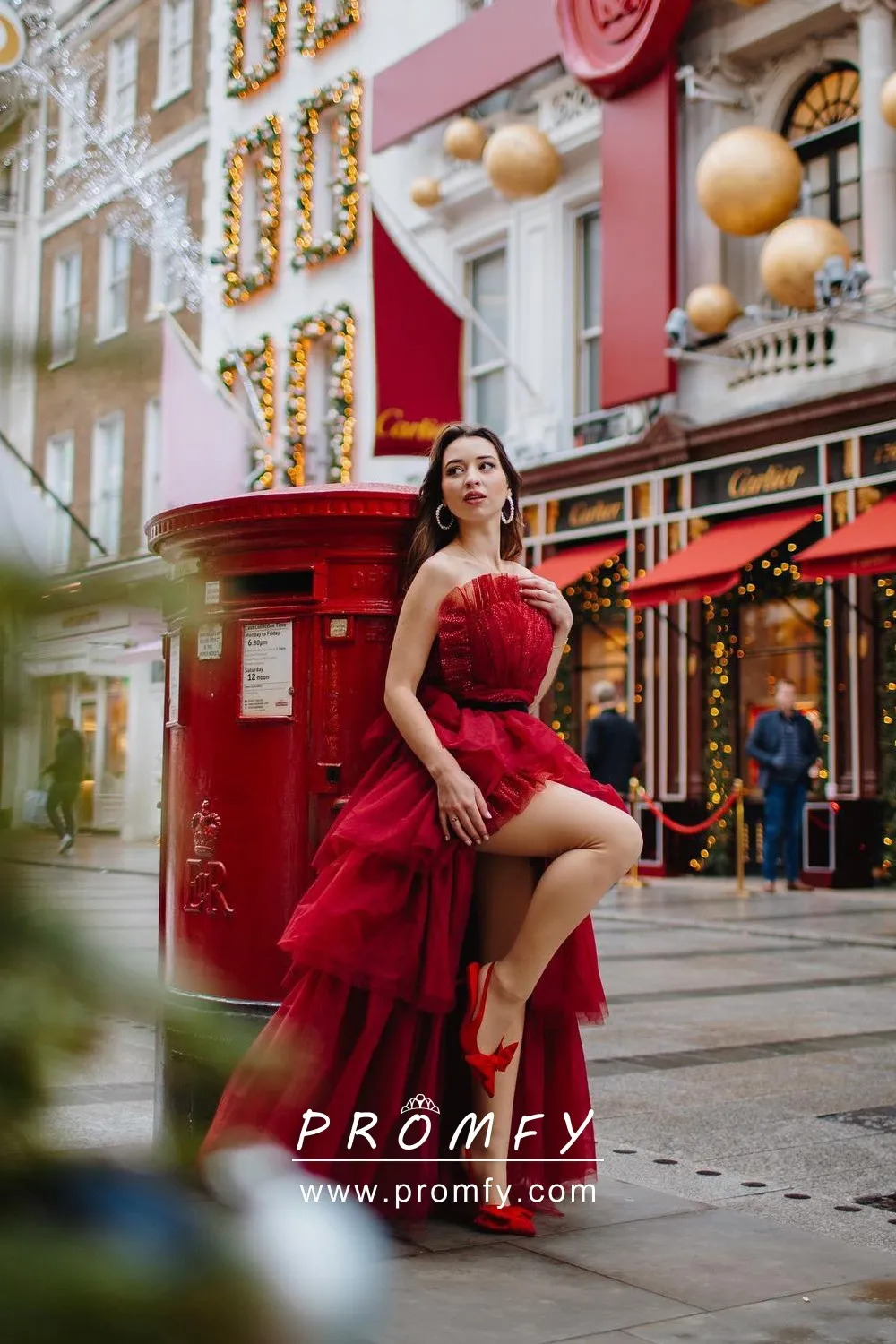 Dark Red High-low Tiered Christmas&New Year Party Dress - Promfy