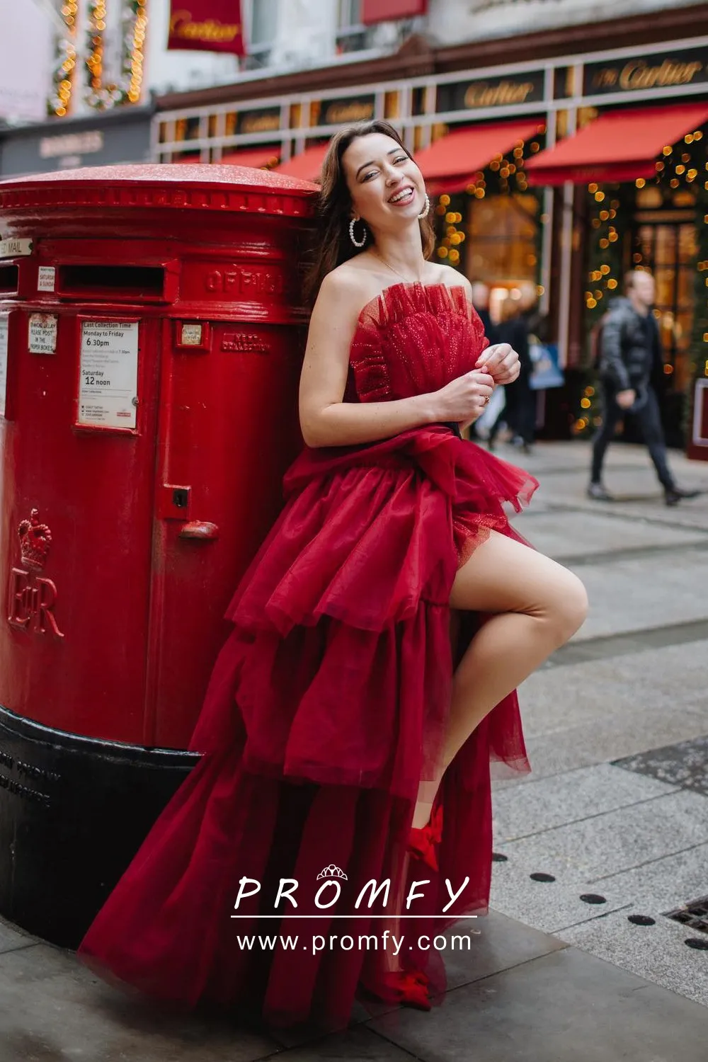 Dark Red High-low Tiered Christmas&New Year Party Dress - Promfy