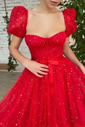 Stars Glitter Tulle Overlay Lavender Prom Dress - Promfy