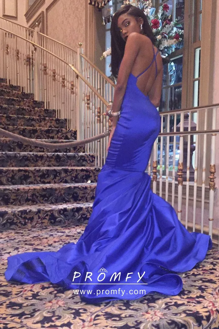 Royal Blue Open Back Prom Dress