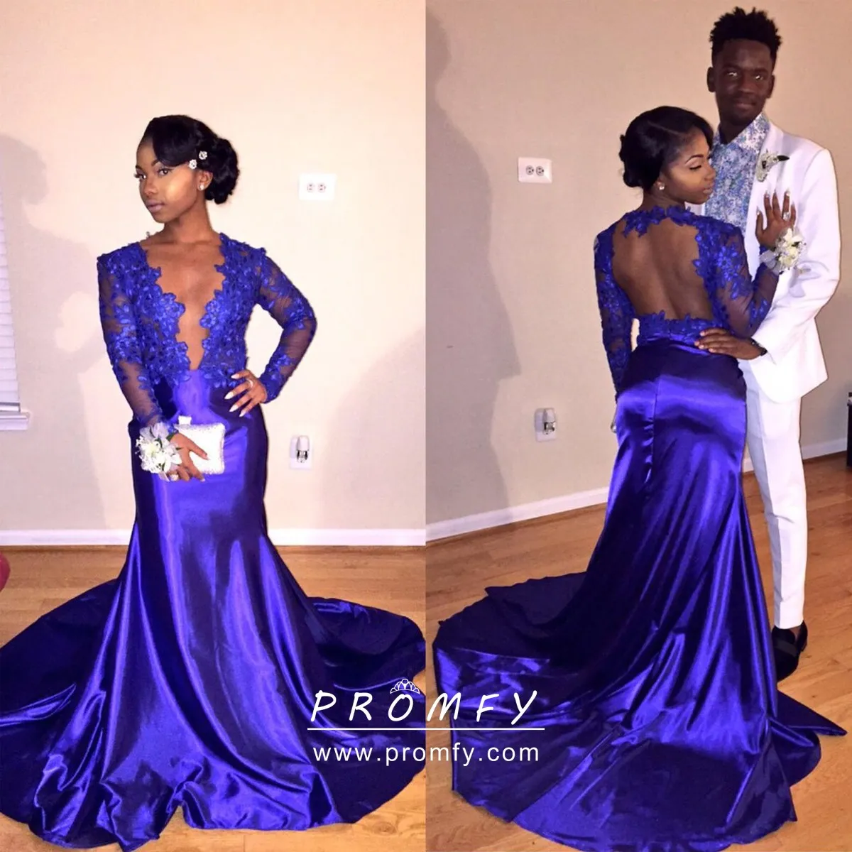 Royal Blue Lace Mermaid Prom Dresses