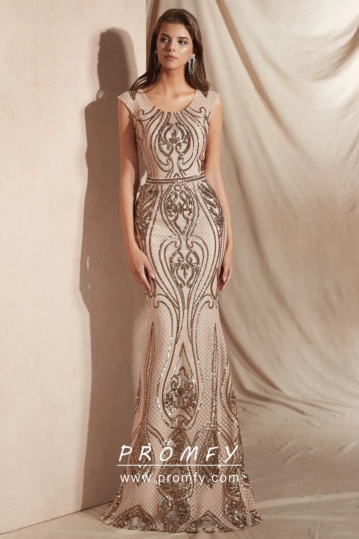 Elegant Geometric Pattern Sequined Trumpet Prom Dress - Promfy
