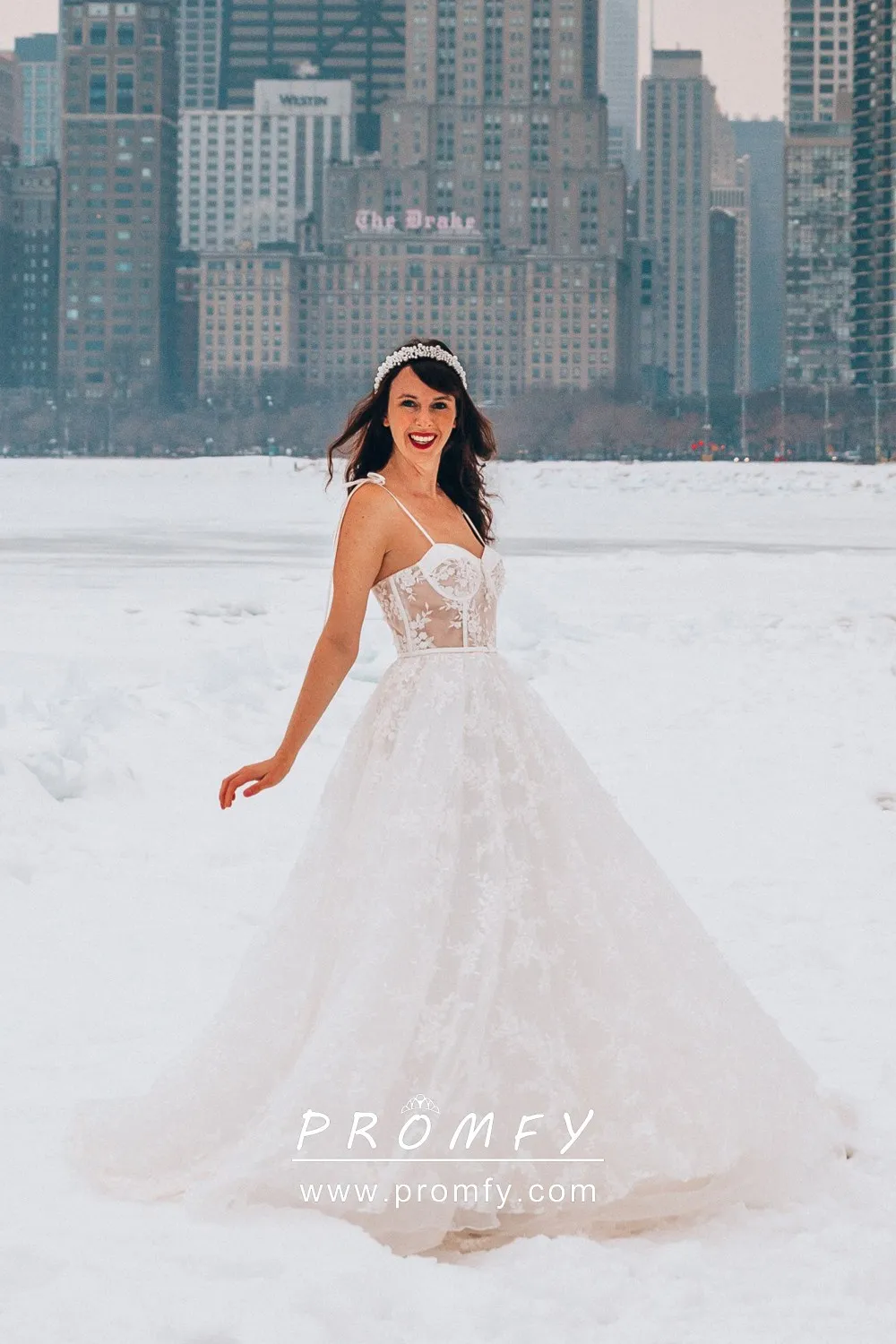Romantic Floral Lace Straps Corset A-line Wedding Dress - Promfy
