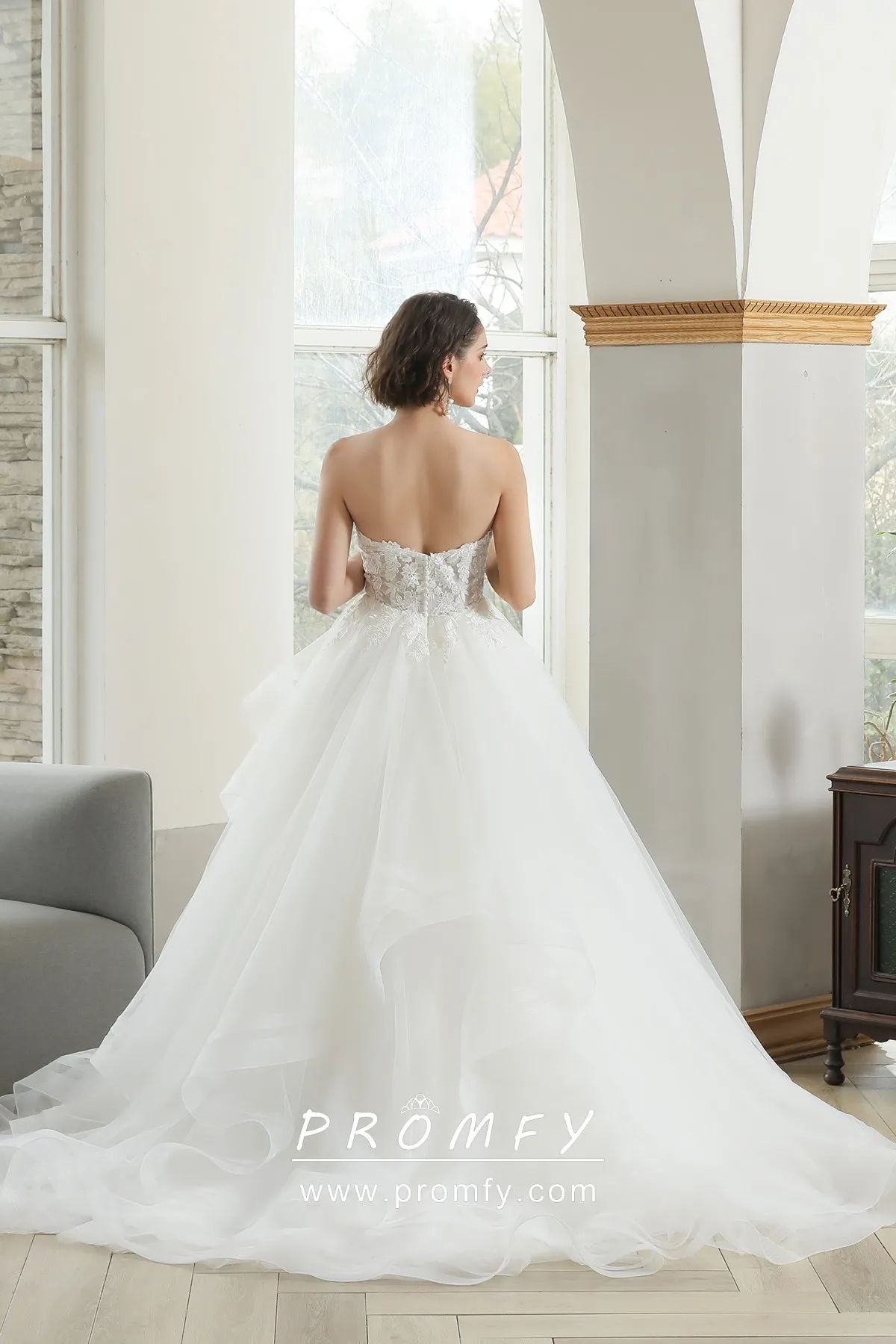 Jaw-Dropping Sweetheart Ruffled Organza Bridal Ball Gown - Promfy