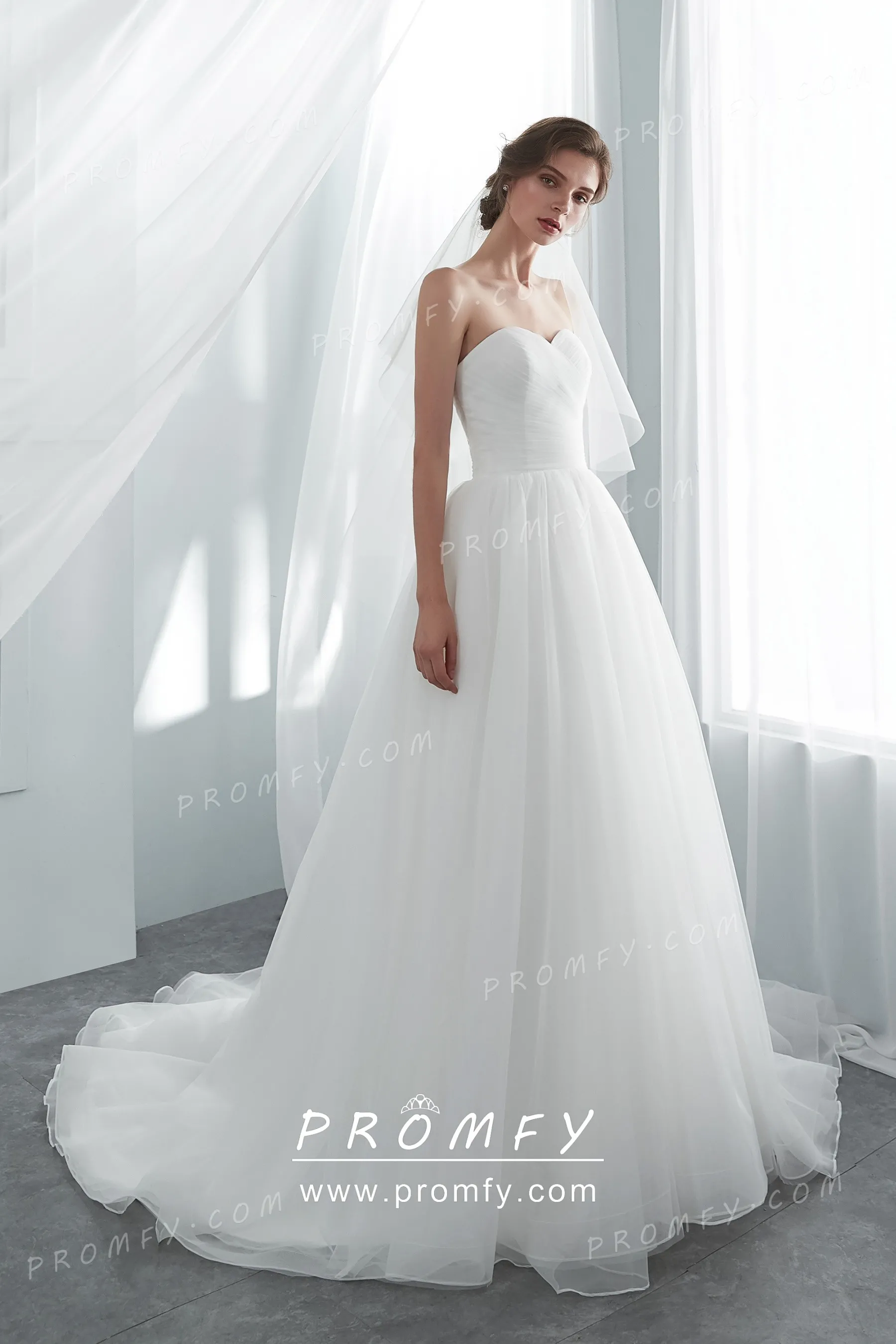Classic Sweetheart Neck Satin Tulle A-line Wedding Dress - Promfy